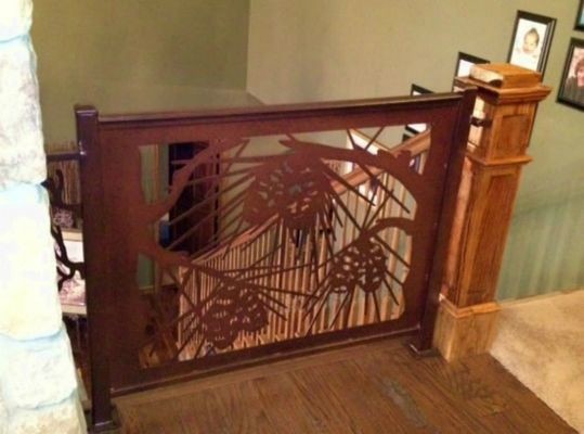 Custom Balcony & Stair Railing Panels with Pine Cones - Rustic - Living ...