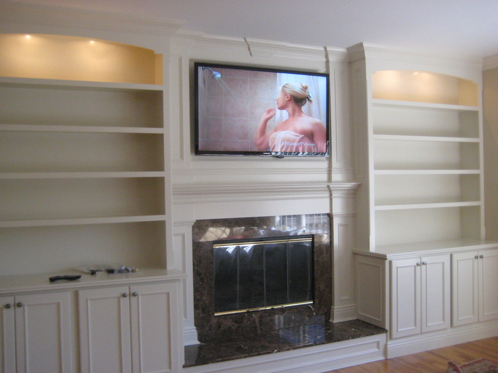 Custom built mantle, cabinets and bookshelves - Living Room - New York ...