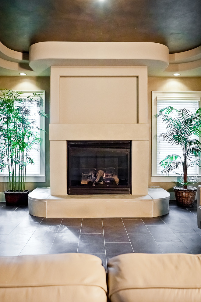 Custom rounded concrete fireplace hearth - Contemporary - Living Room ...