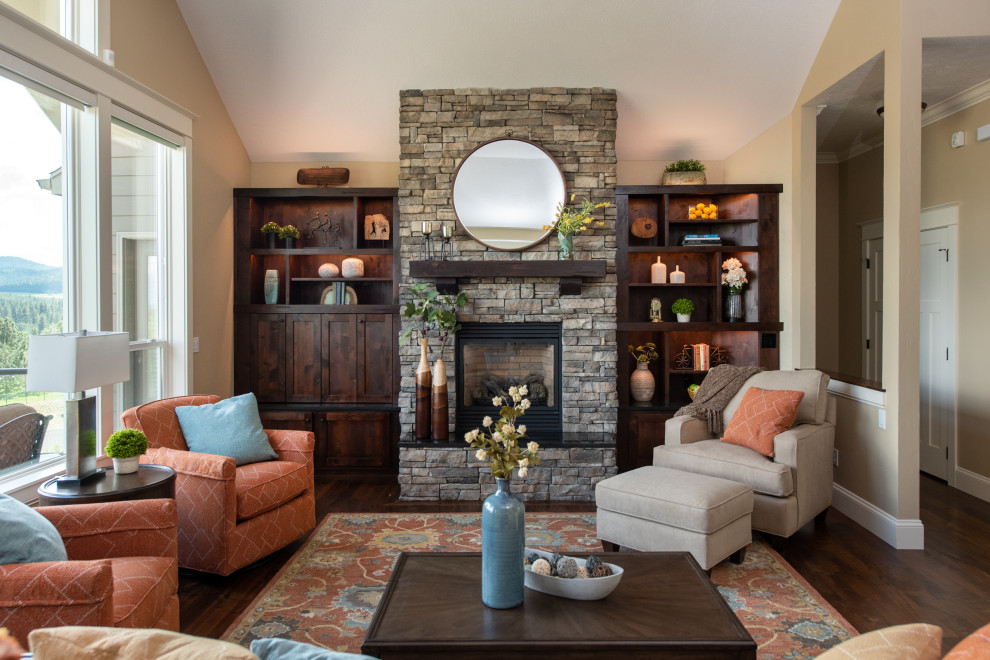 Custom Woodwork, Cabinets with Granite Countertops and Fireplace Hearth ...