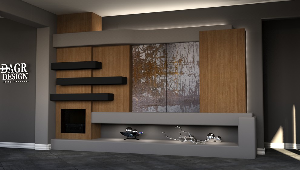 DAGR Design Media Wall- Hidden TV... Now you see it- Now you Don't ...