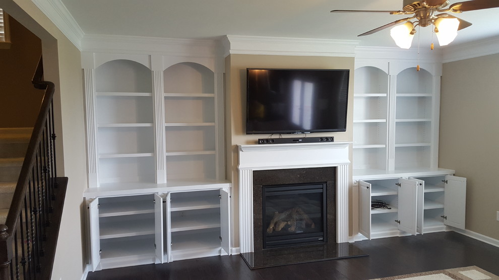 Double-Ached Fluted-Trim Fireplace Built-ins - Traditional - Living ...