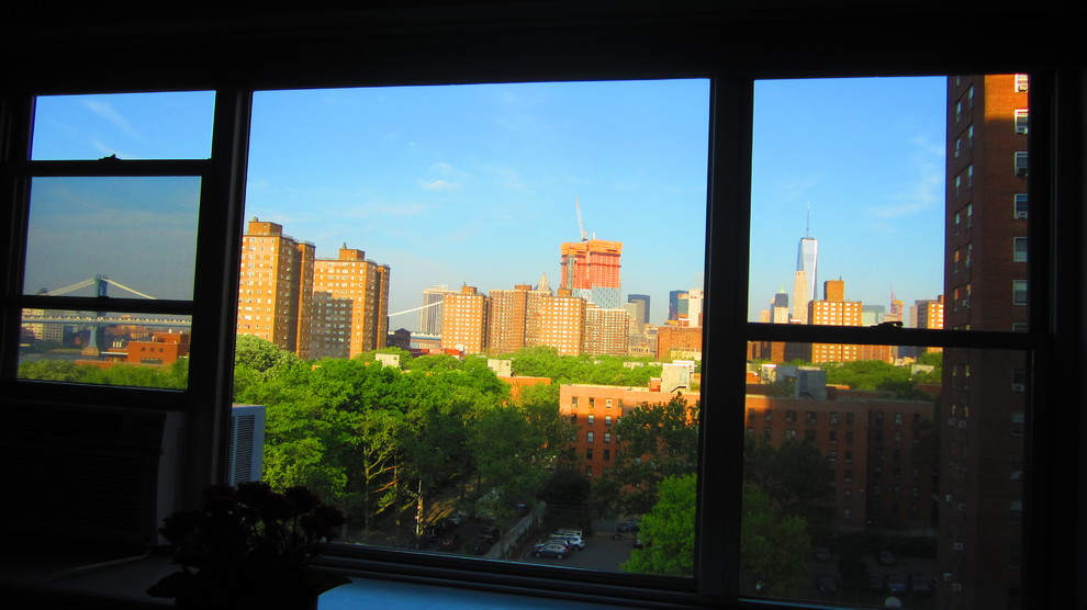 Downtown Manhattan view from picture window - Modern - Living Room ...