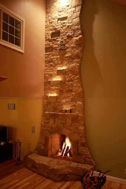 Dry stack stone fireplace - Eclectic - Living Room - New York - by ...