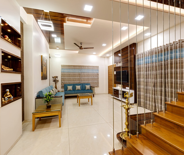 False Ceiling Design For Duplex Lobby | Shelly Lighting