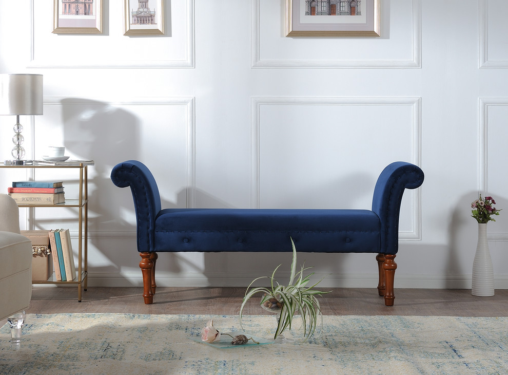 Elise Roll Arm Entryway Bench, Navy Blue - Modern - Living Room - Other ...