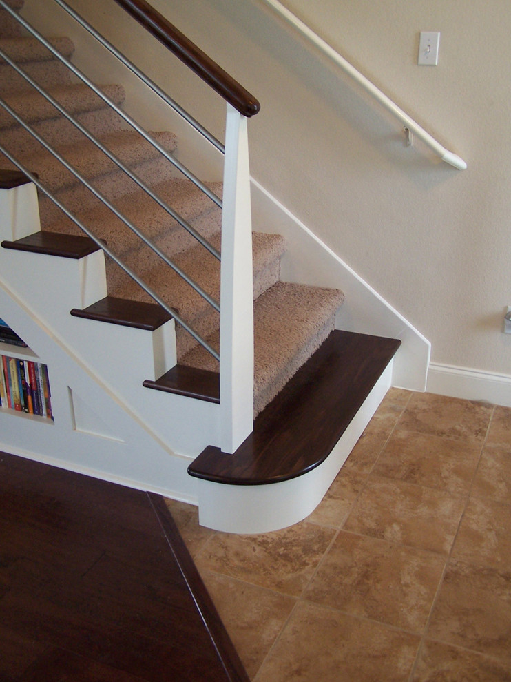 Expanded tiled area at front entrance - Contemporary - Staircase ...