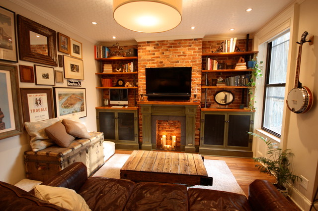 Exposed Brick Living Room - Rustic - Living Room - New York - by Gil ...