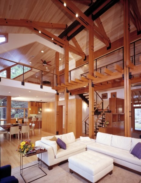 exposed western red cedar beams and ceiling! - Contemporary - Living ...