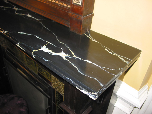 Faux black marble painted onto a wood mantle - Living Room - Other - by ...