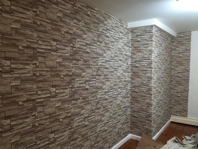 Faux Stone Wallpaper on Walls - Contemporáneo - Salón - Nueva York - de ...