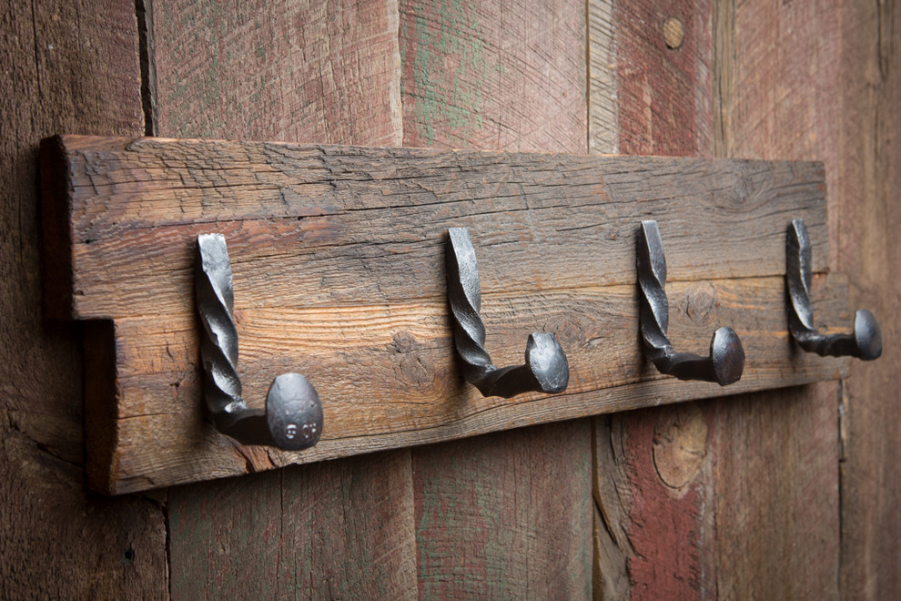 Four twisted reclaimed Rail Road Spike Rack - Farmhouse - Living Room ...