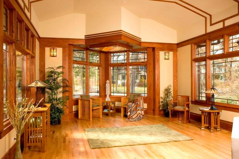 Frank Lloyd Wright prairie style home - Transitional - Living Room ...