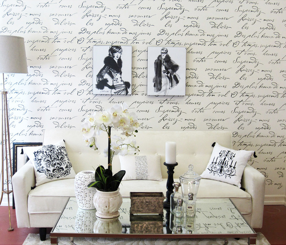 French Poem Script Stenciled Living Rooms - Contemporary - Living Room ...