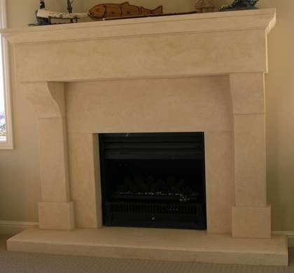 French Provincial fireplace carved in Oamaru Limestone with aged patina ...
