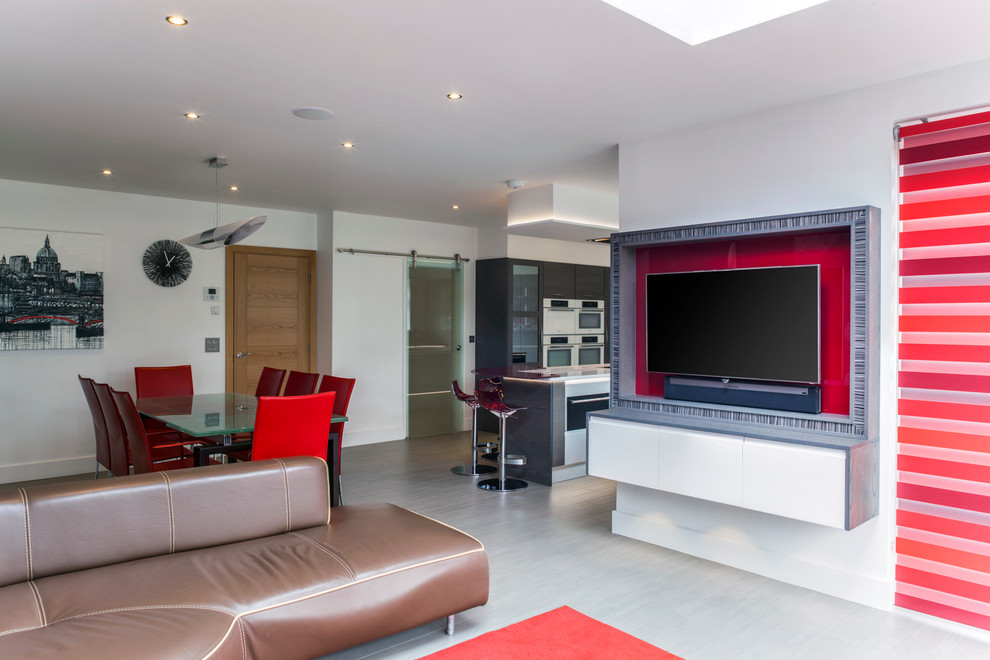 Gloss and wood kitchen with red breakfast bar - Modern - Living Room ...