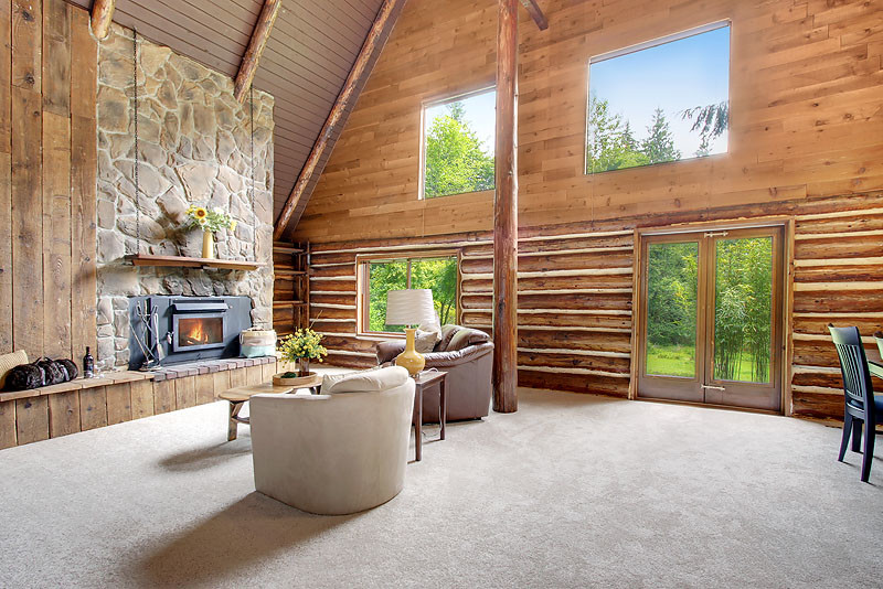 Grand Ridge Log Cabin remodel - Grand Room - Rústico - Salón - Seattle ...