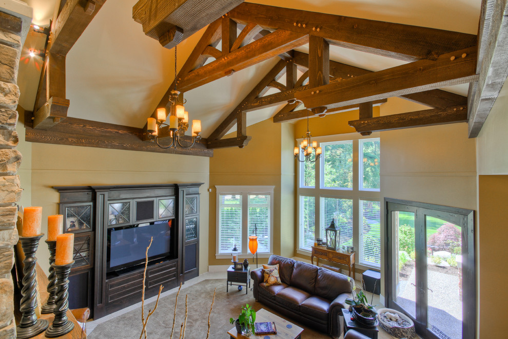 Heavy Timber Trusses In Great Room - Traditional - Living Room ...