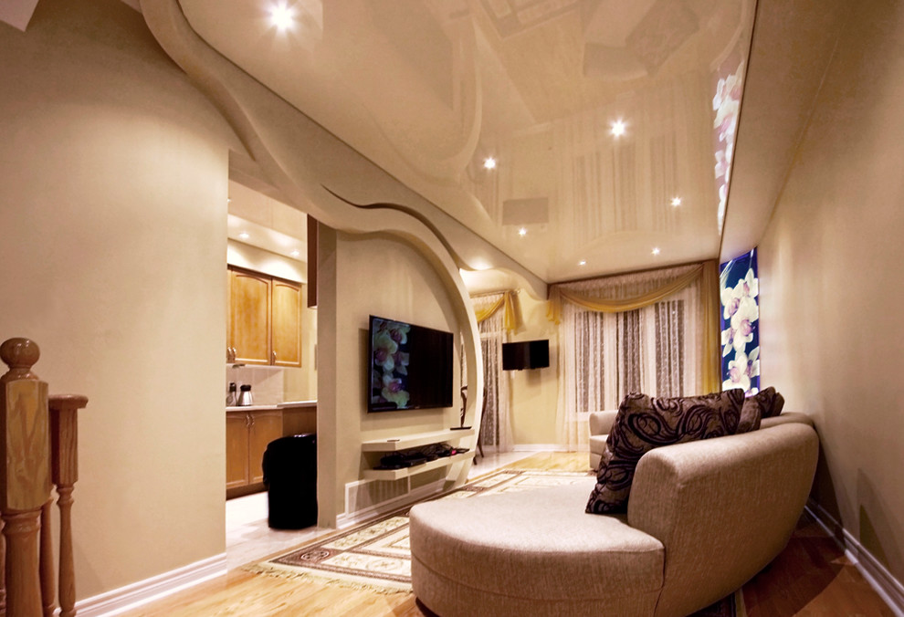 High Gloss Stretch Ceiling & Backlit Mural - Modern - Living Room ...