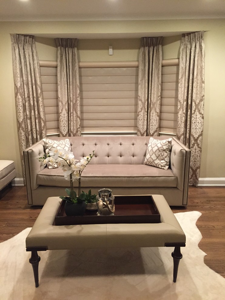 Hunter Douglas Pirouette Shading with Pinch Pleat Stationary Drapery ...