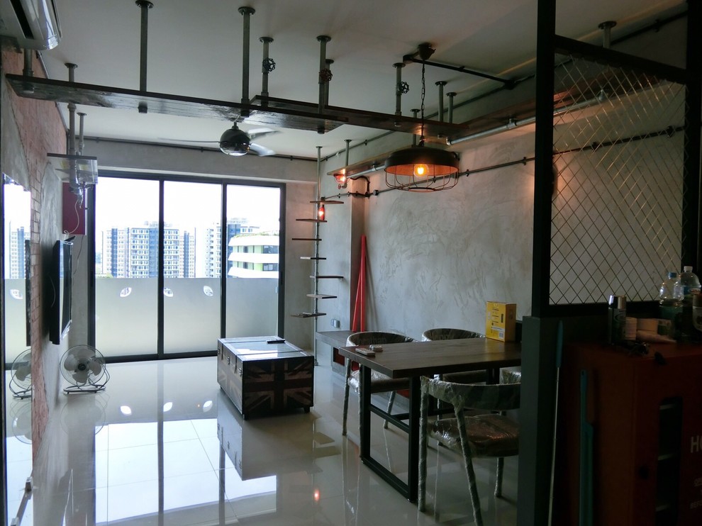 Industrial style (Punggol walk (HDB BTO 4Rm) - Industrial - Living Room ...