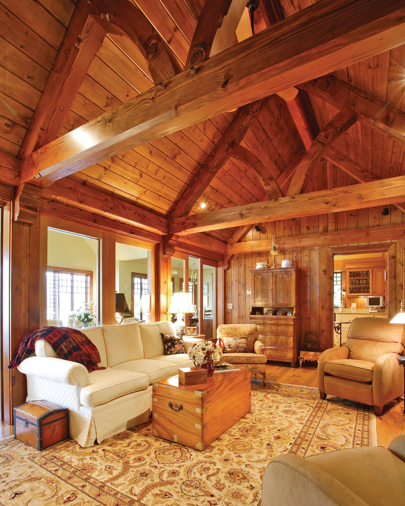 Lake front cabin Post and Beam Living Room - Traditional - Living Room ...