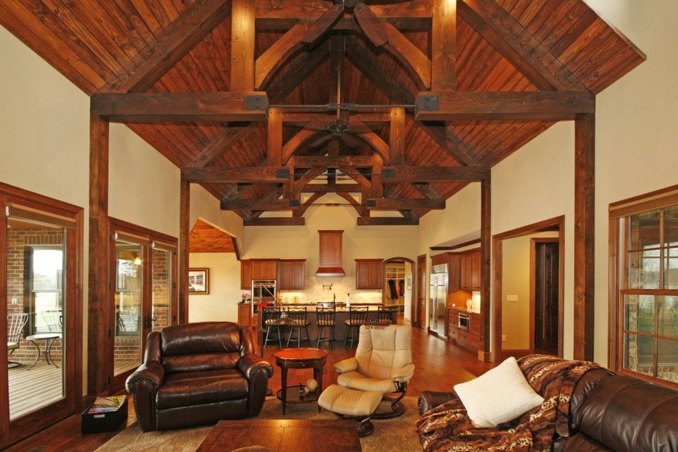 Lake Home with Timber Frame Components - Craftsman - Living Room ...