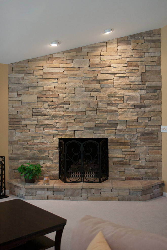 Ledge Stone Dry Stack Stone Fireplaces - Traditional - Living Room ...
