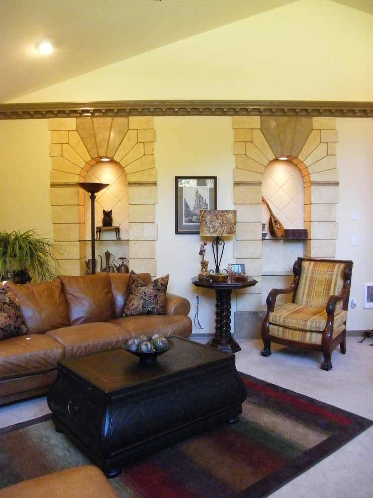 Lighted alcoves and vaulted ceiling. - Mediterranean - Living Room ...