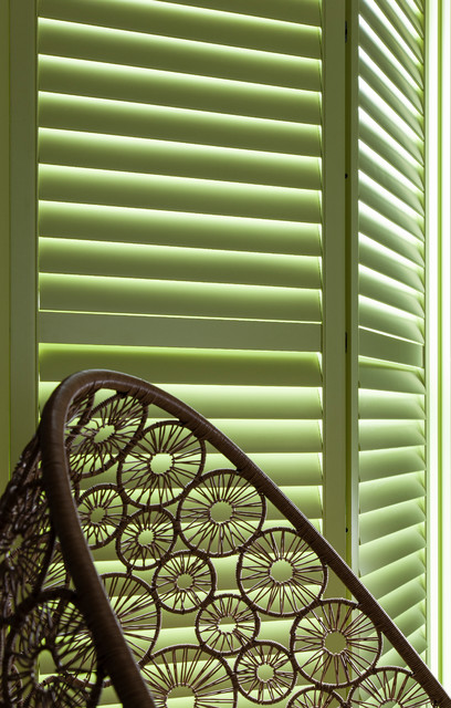 Lime Green Window Shutters with Rattan Chair - Modern - Living Room ...
