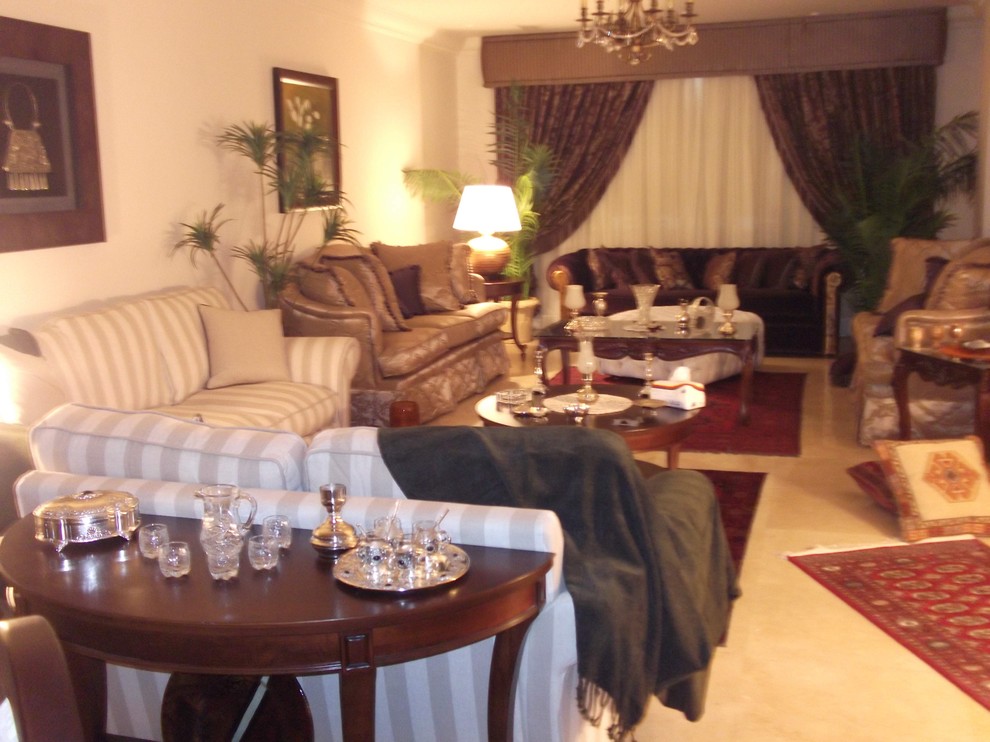 linen tones with iranian red carpet and some silver accesories give a ...