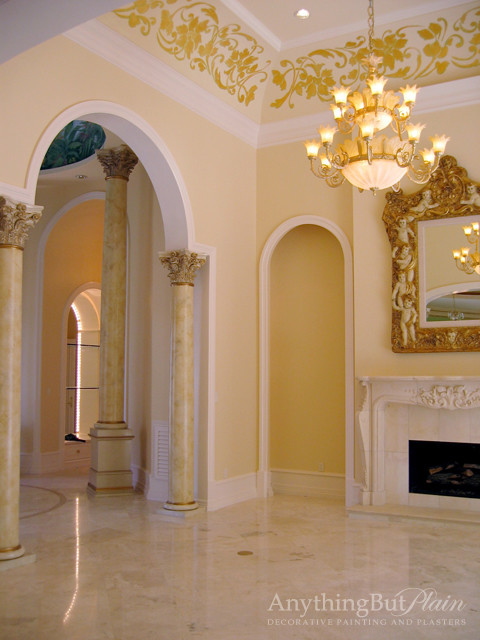 Living Room with faux marble columns and handpainted cove ceiling ...