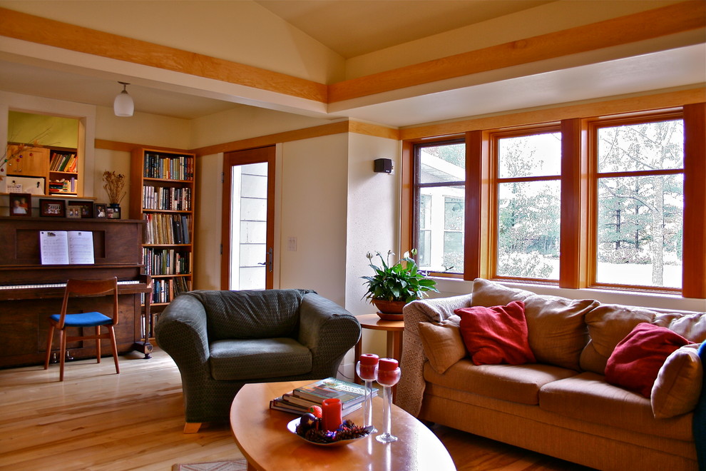 Living room with light decks and passive solar gain - Transitional ...