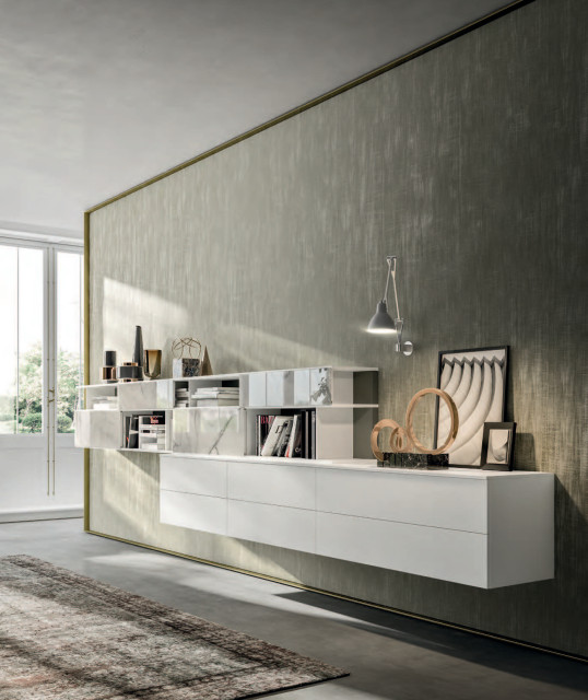 Living room with modern white shelving system - Modern - Living Room ...