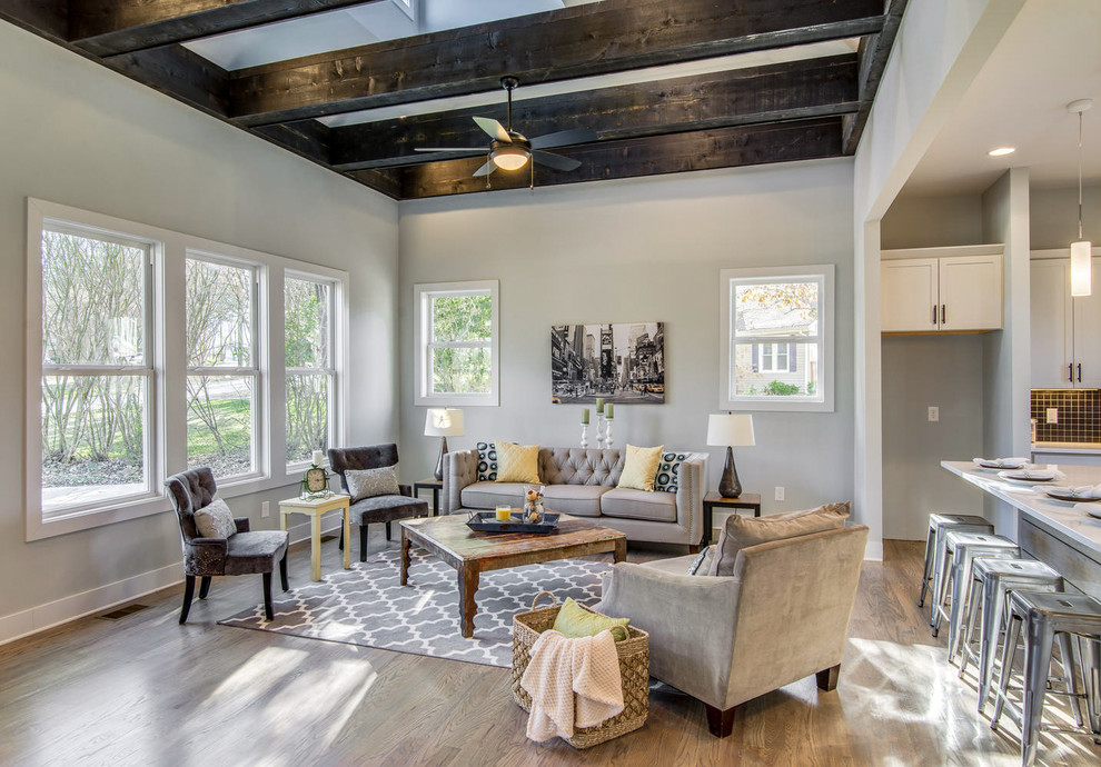 Living Room with Exposed Rafters: Rustic Elegance Meets Modern Design