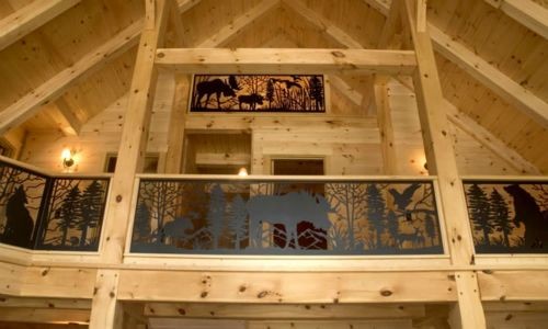 Loft & Balcony Railing with Moose & Wildlife - Rustic - Living Room ...