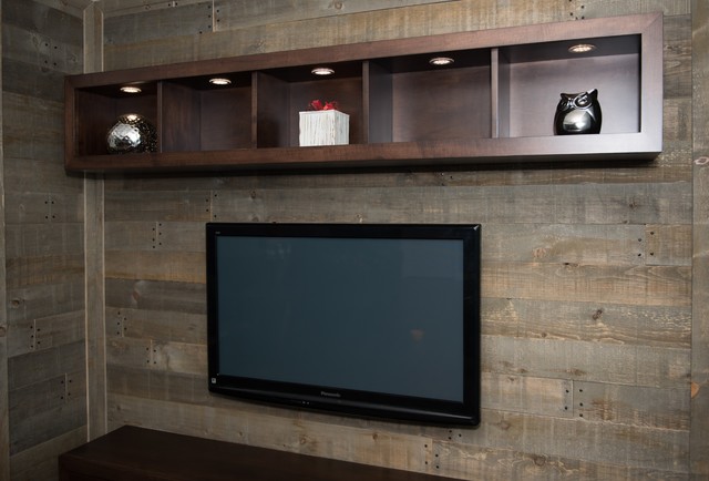 London Modern Barnboard Rec Room Wall - Rustic - Living Room - Toronto ...