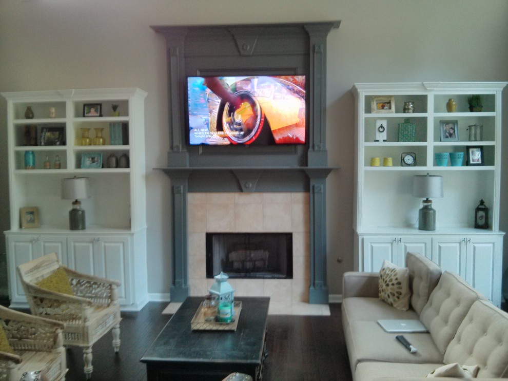 Matching Bookshelves with Double Mantel - Traditional - Living Room ...