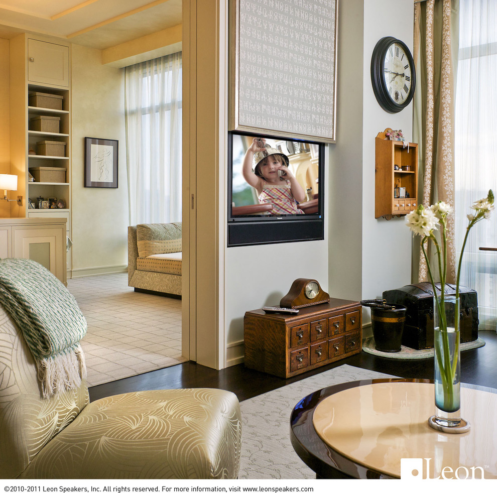 Media Décor Eclipse Vertical Art Lift with a Horizon Series Soundbar ...