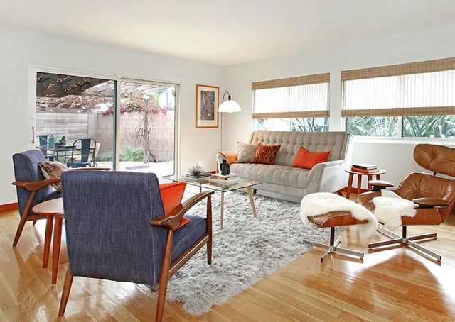 Mid Century Modern Blue Lounge Chairs, Eames Replica Lounge and Ottoman ...