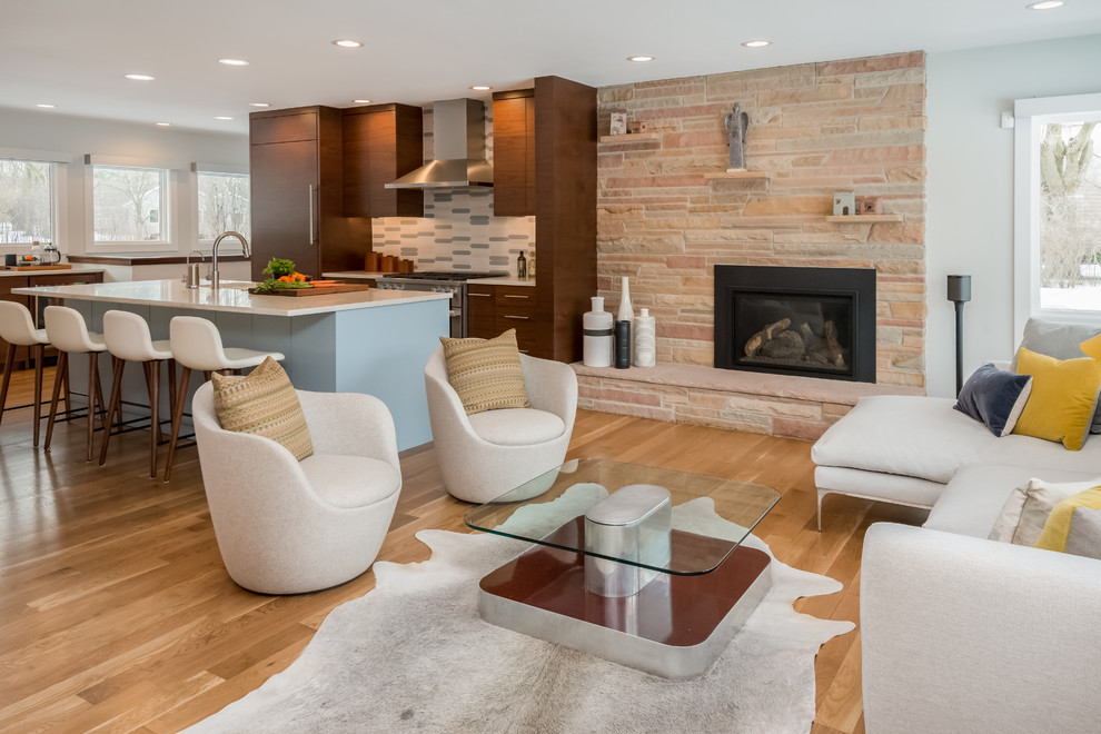 Mid Mod Remodel in River Hills - Midcentury - Living Room - New York ...