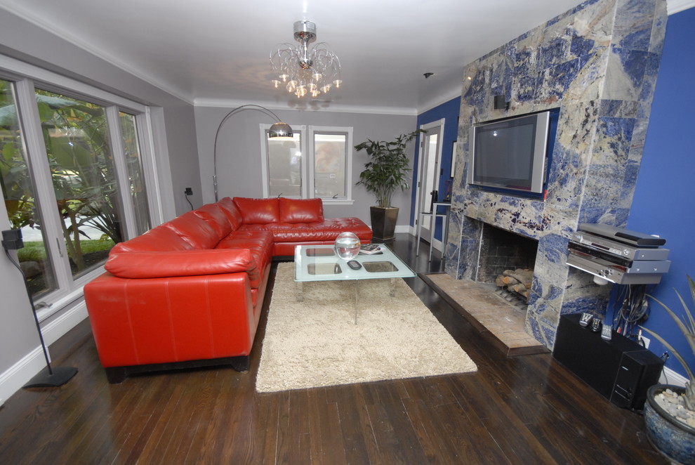 Modern Blue Granite Fireplace - Contemporary - Living Room - San ...