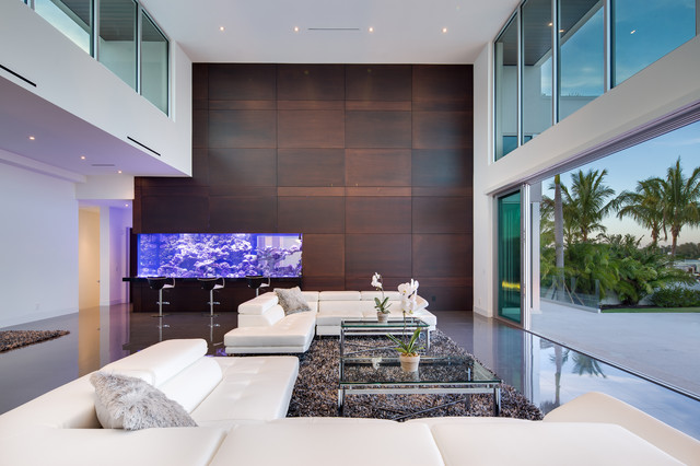 Mansion Living Room With Aquarium Modern Interior With Large Aquarium,