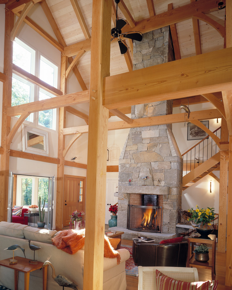 Modern Timber Frame in Massachussets - Rustic - Living Room - Boston ...