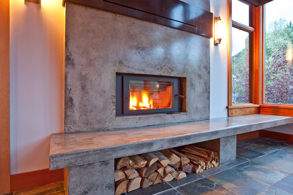 Mountain Modern home - fireplace renovation - Rustic - Living Room ...