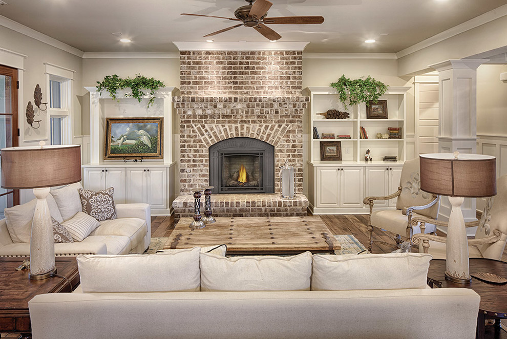 Colonial Brick Fireplace Living Rooms
