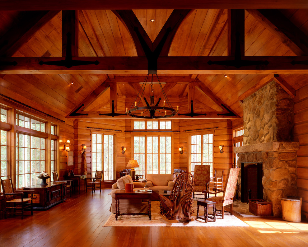Oak Wide Plank with Pine Wall Paneling - Rustic - Living Room - New ...
