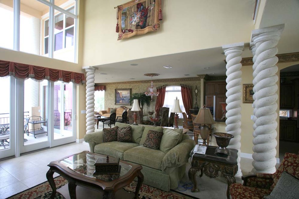 Old World Traditional Gulf Front Home - Mediterranean - Living Room ...