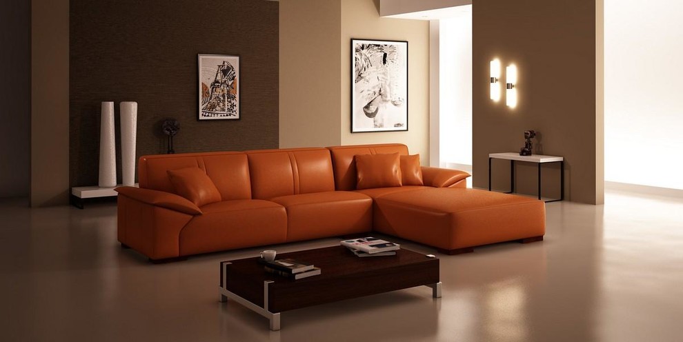 Orange Bonded Leather Sectional Sofa with Chaise - Modern - Living Room ...
