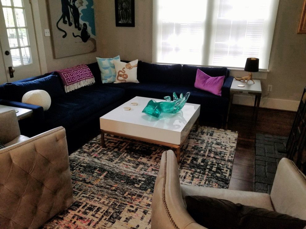 Our Sari Silk Rug adds a modern dimensional effect to this living room ...